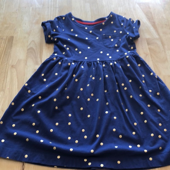 Mini Boden | Dresses | Mini Boden Navy Blue Gold Polka Dot Dress | Poshmark